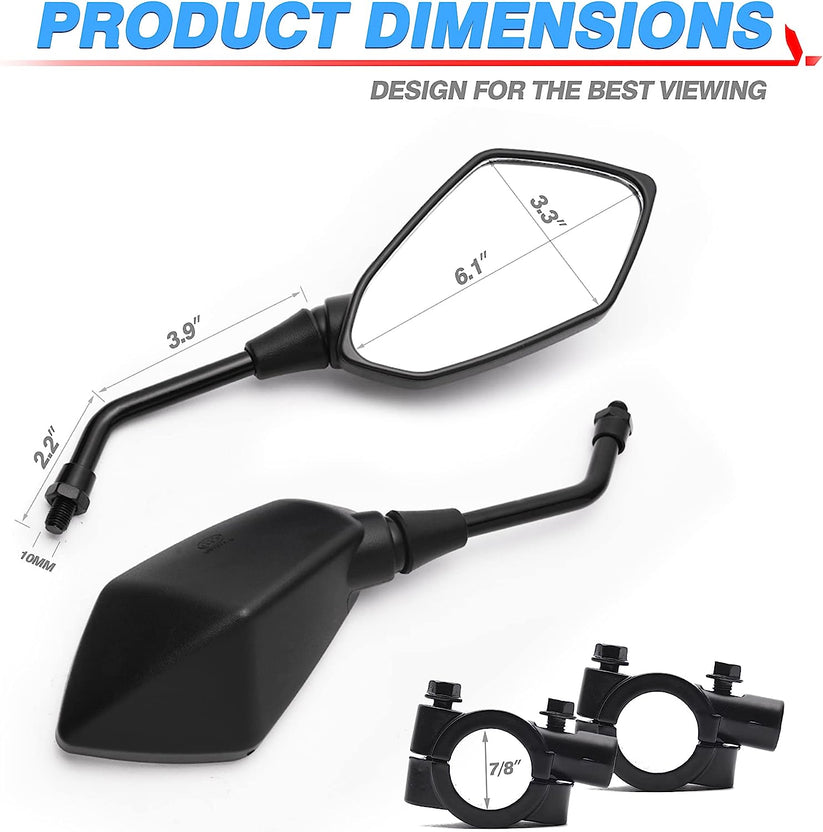 Motorcycle Convex Rear View Mirror - with 10mm Bolt, Handle Bar Mount ...